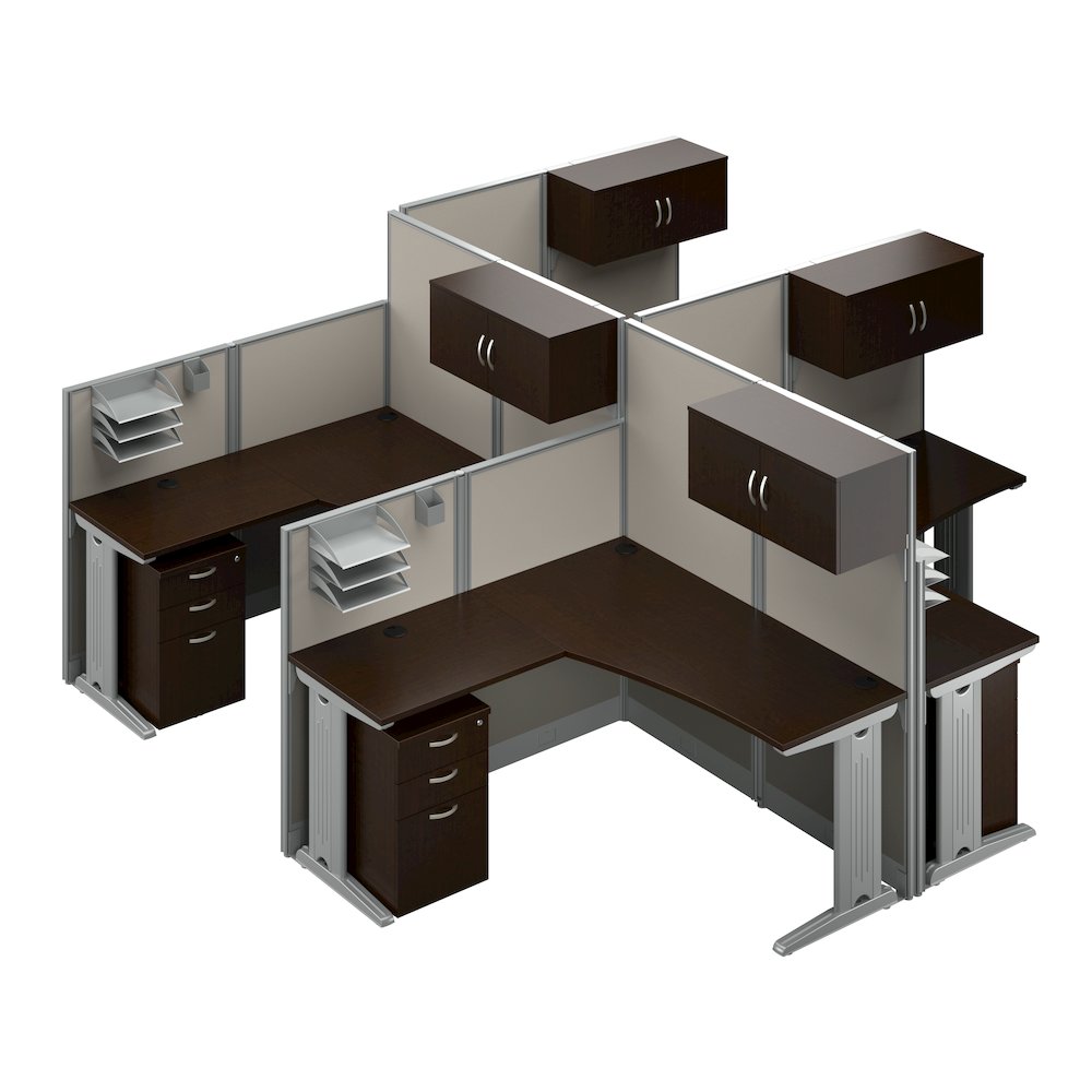 Office in an Hour 4 Person L Cubicle Desk Set in Mocha Cherry ...
