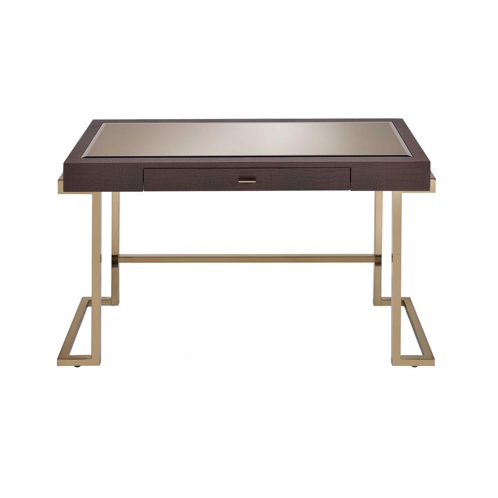 Home Roots Furniture Mirror & MDF Desk - Espresso PU & Champagne ...