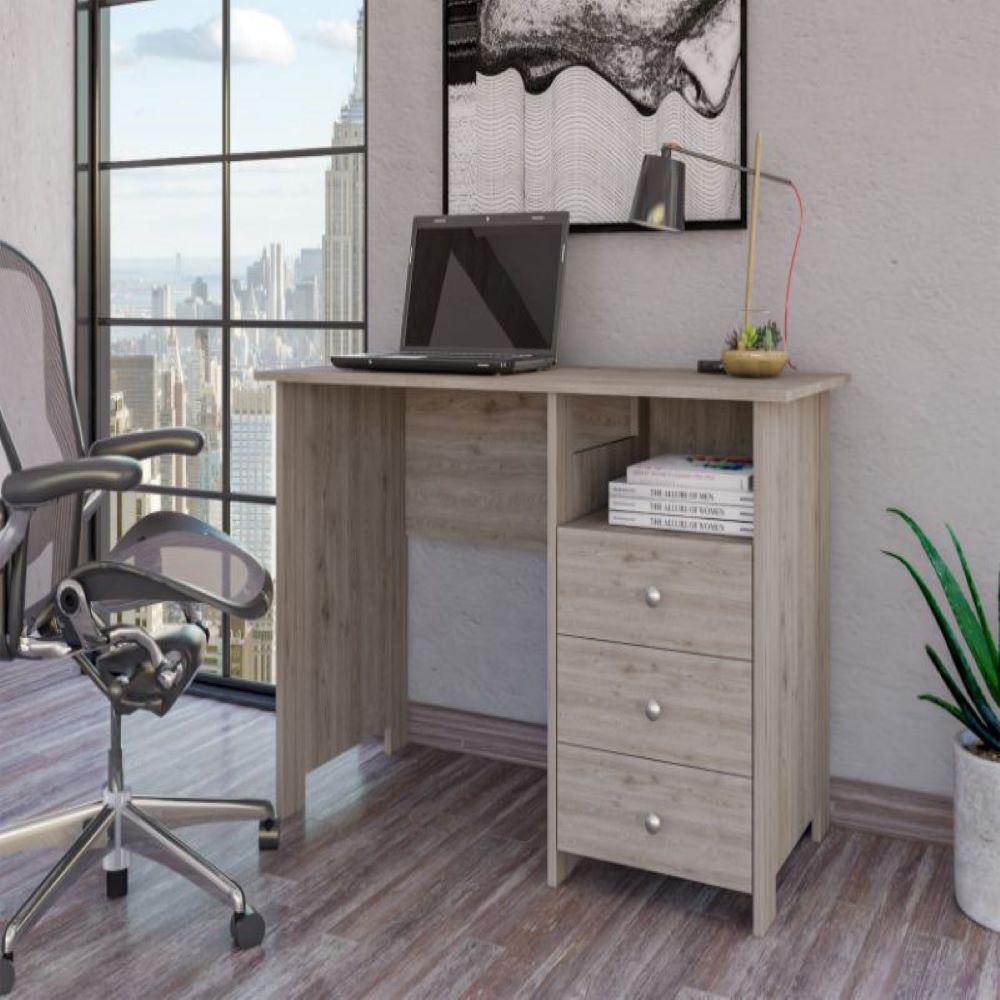We Have Furniture Writing Desk Brentwood with Three Drawers, Light Gray ...