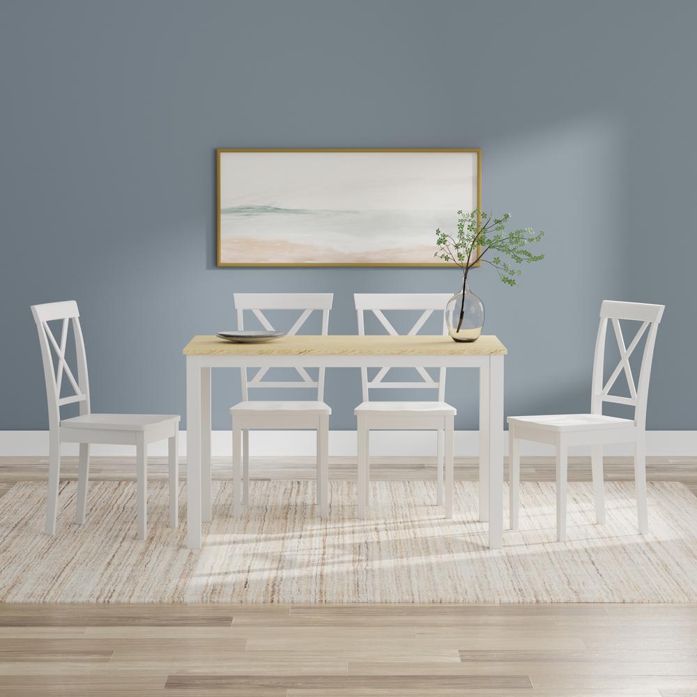 5-PC - 48" Wood Dining Table in White/Natural + White X-Back Dining ...