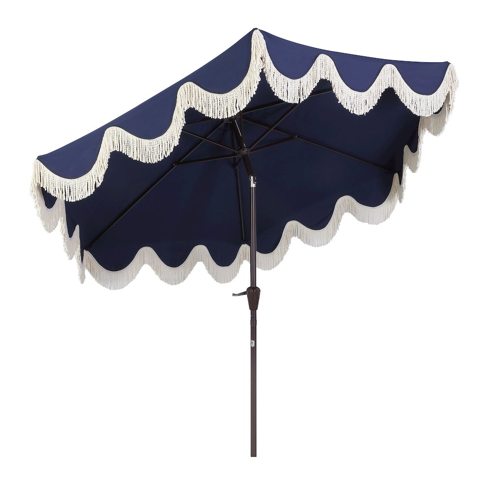 JONATHAN Y Collins 9 ft. Market Patio Umbrella, Classic Cottage Fringe ...
