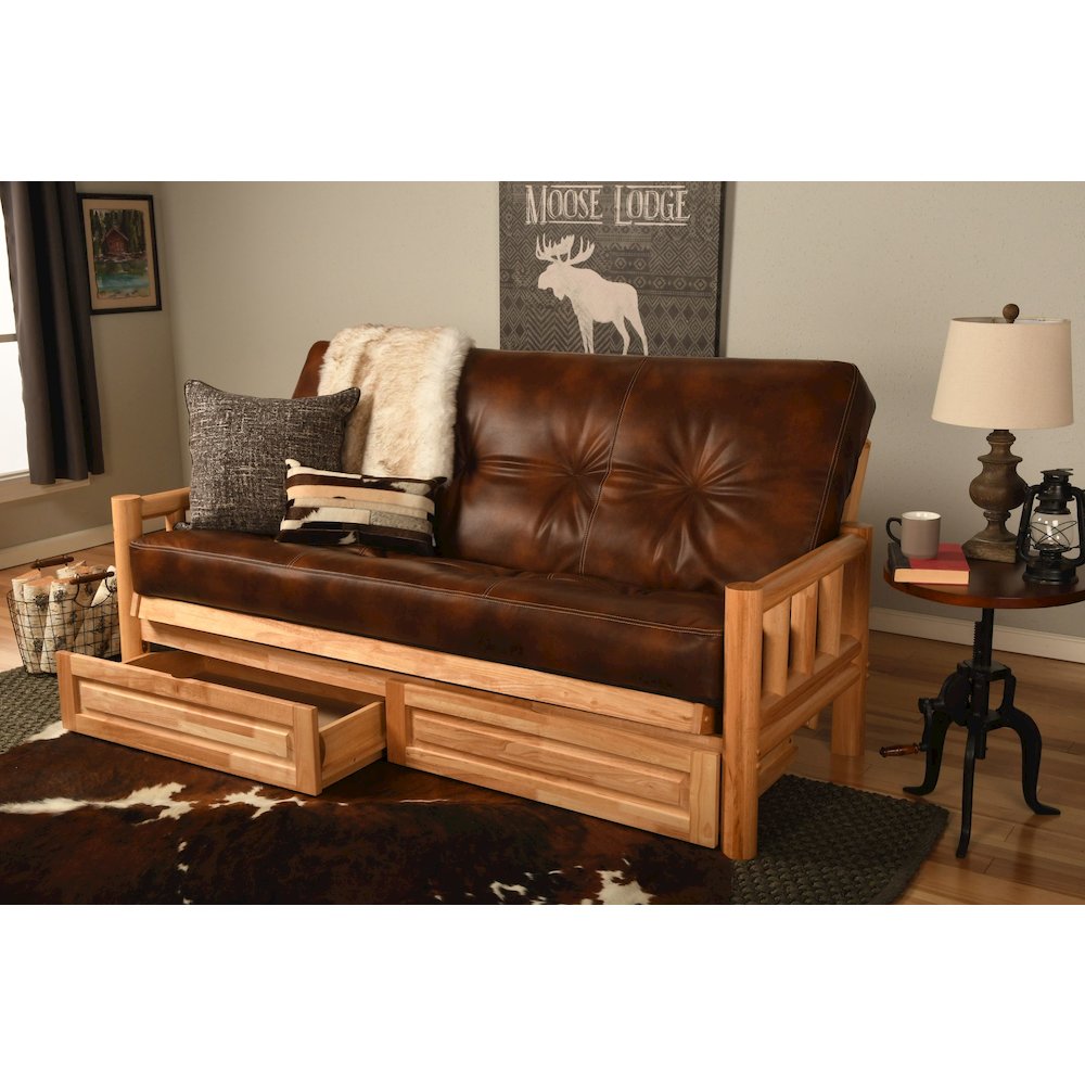 Kodiak Furniture Natural Lodge Storage Futon with Brown Faux Leather ...